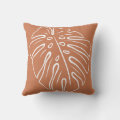 White Tropical Leaf Motif Sienna Orange Brown Outdoor Pillow | Zazzle