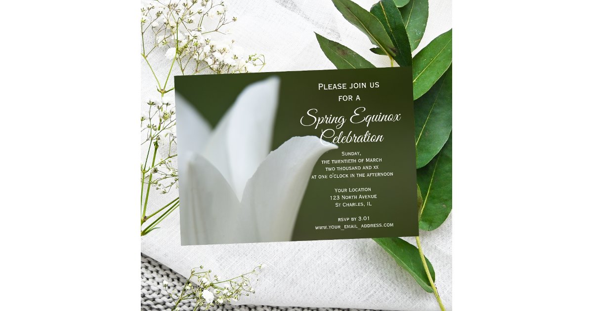 White Tulip Flower Spring Equinox Celebration Invitation | Zazzle