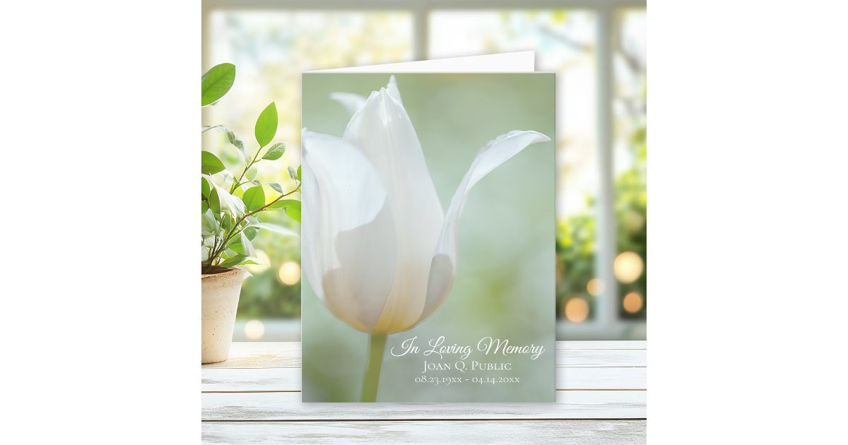 White Tulip Spring Funeral Memorial Sympathy Thank You Card | Zazzle
