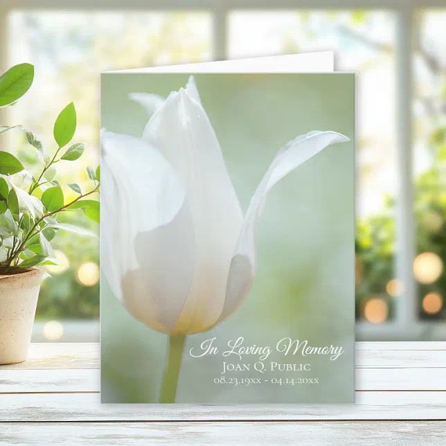 White Tulip Spring Funeral Memorial Sympathy Thank You Card | Zazzle