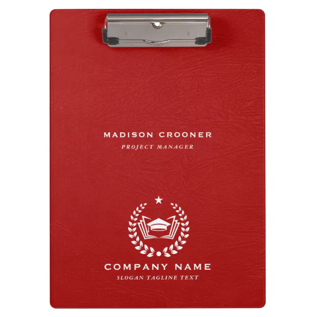 White Typography White Logo Red Leather Texture Clipboard | Zazzle