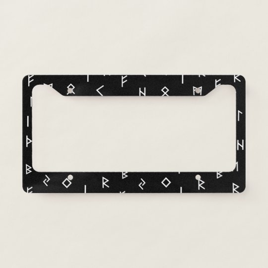 White Viking Runes on Black Background License Plate Frame | Zazzle.com