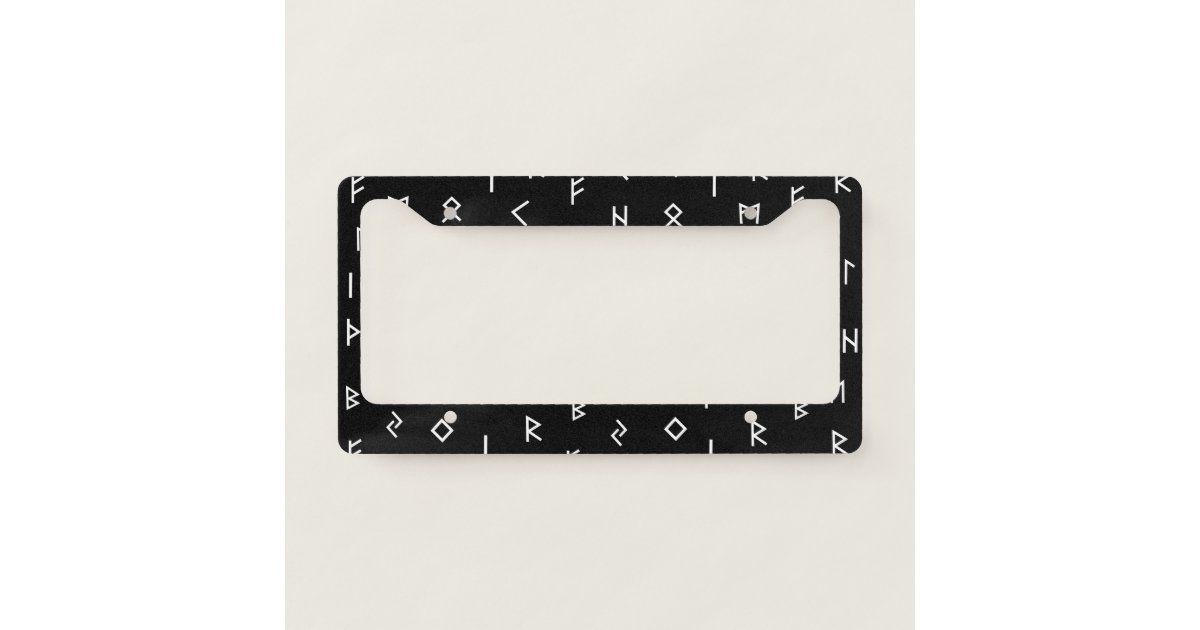 White Viking Runes on Black Background License Plate Frame | Zazzle