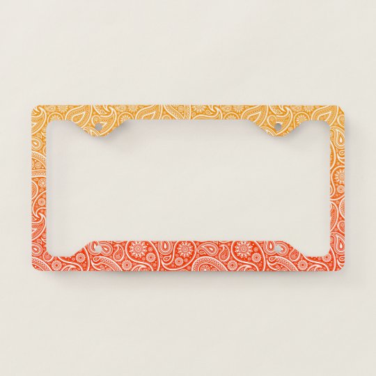 White vintage paisley yellow to orange ombre license plate frame ...