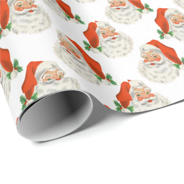 White | Vintage Santa Wrapping Paper | Zazzle