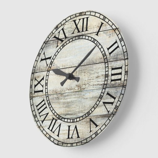 White Washed Barn Wood Wall Large Clock | Zazzle
