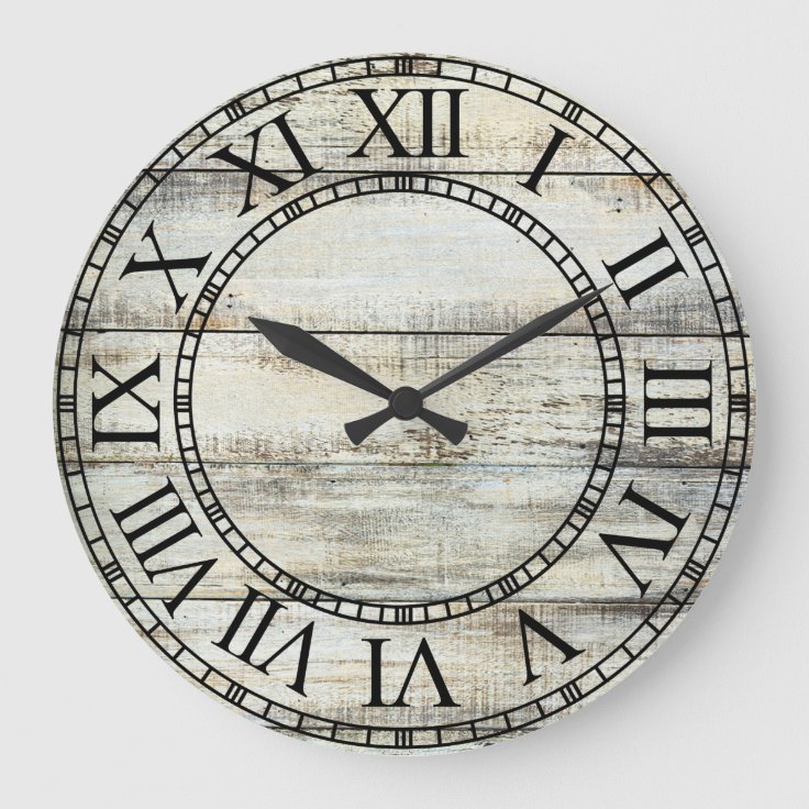 White Washed Barn Wood Wall Large Clock | Zazzle