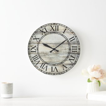 White Washed Barn Wood Wall Large Clock | Zazzle