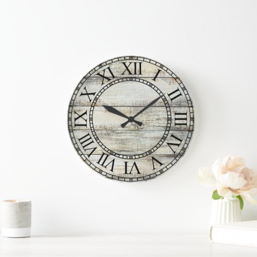 White Washed Barn Wood Wall Large Clock | Zazzle