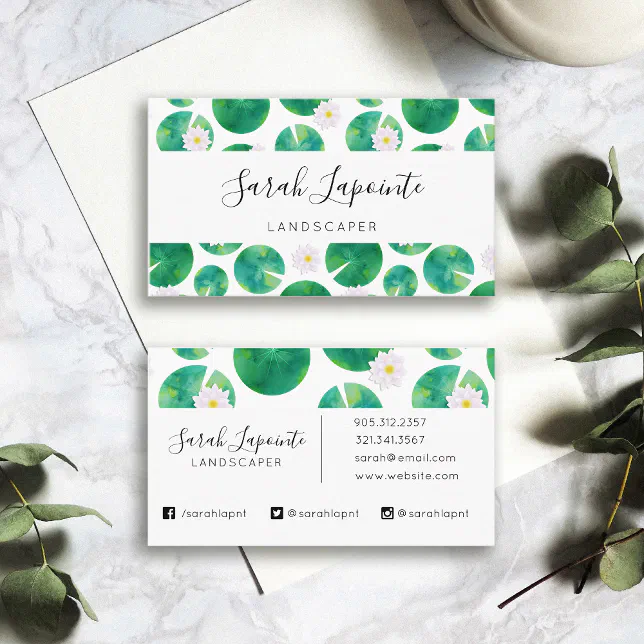 White Water Lily Flowers & Lily Pad Design Business Card | Zazzle
