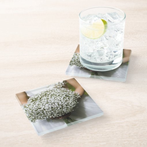 White Wedding Flower Bouquet Glass Coaster | Zazzle