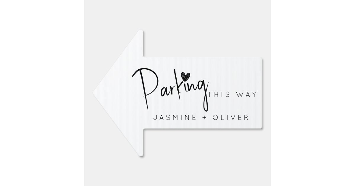 White wedding parking arrow sign | Zazzle