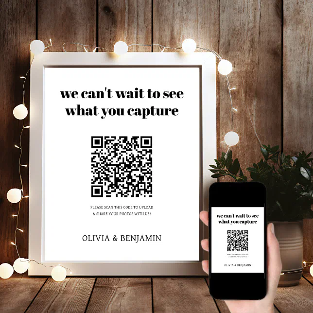 White | Wedding Photo Share QR Code Sign | Zazzle