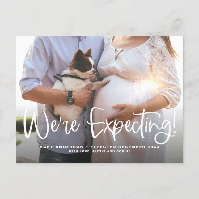 White We're Expecting Modern Calligraphy Pregnancy Announcement ...