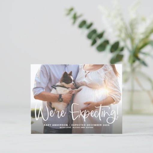 White We're Expecting Modern Calligraphy Pregnancy Announcement ...