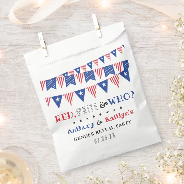 White & Who? 4th Of July Gender Reveal Party Favor Bag | Zazzle