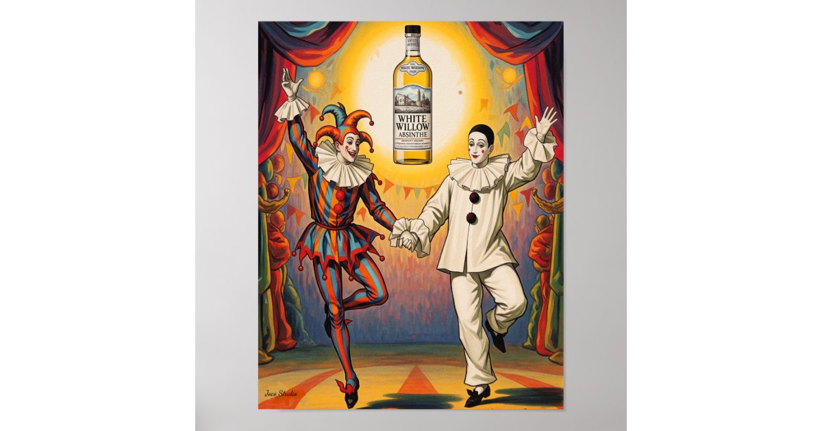 White Willow Absinthe Pierrot Jester Poster | Zazzle