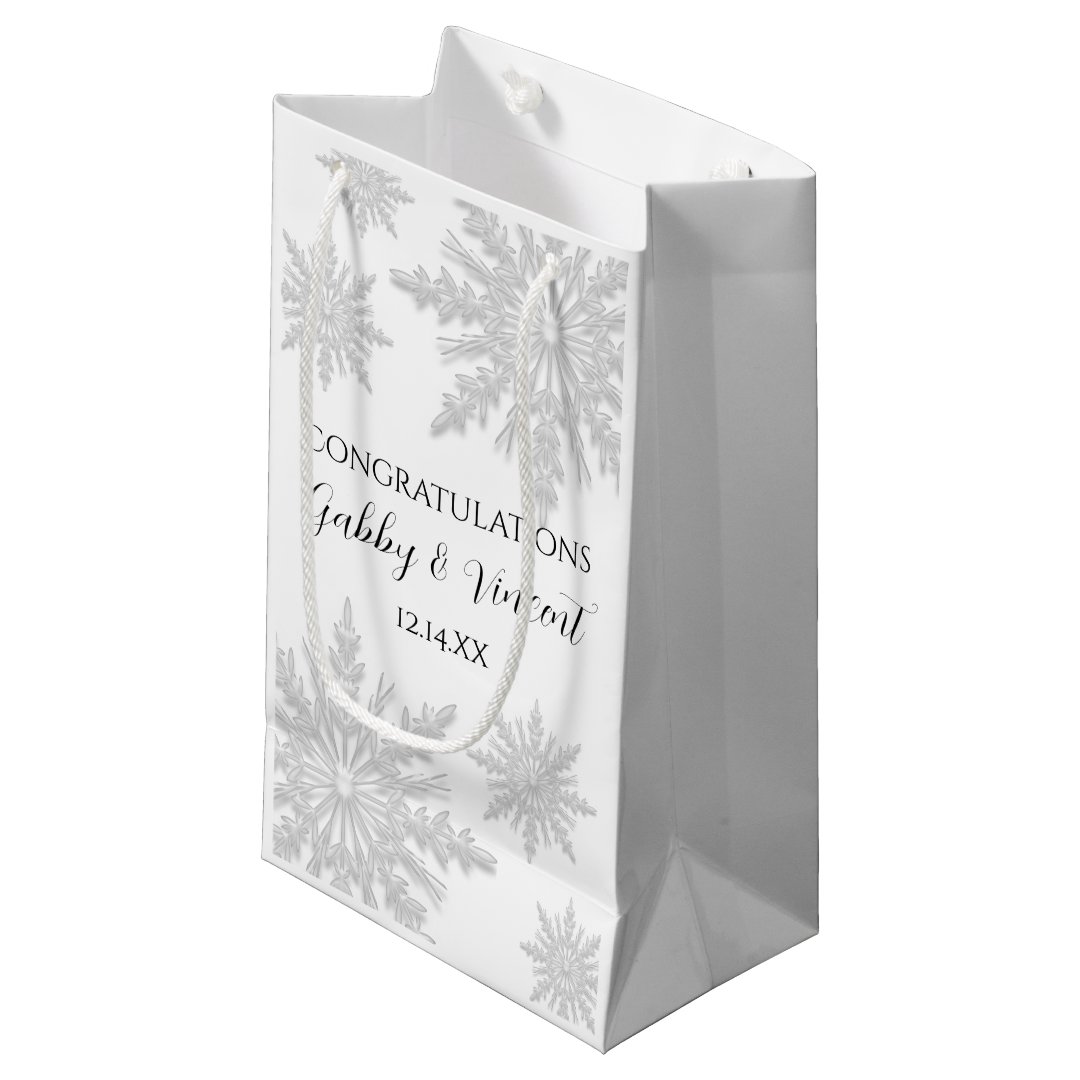 White Winter Snowflakes Wedding Congratulations Small Gift Bag | Zazzle