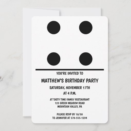 White with Black Dots Domino Custom Party Invitation | Zazzle