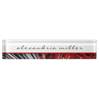 White with Black & Red Artistic Abstract Ribbons Desk Name Plate | Zazzle