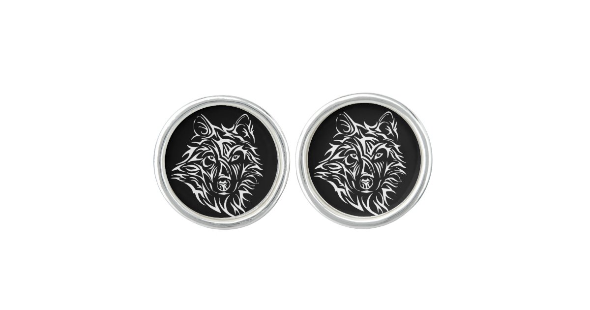 White Wolf Head on Black Cufflinks | Zazzle