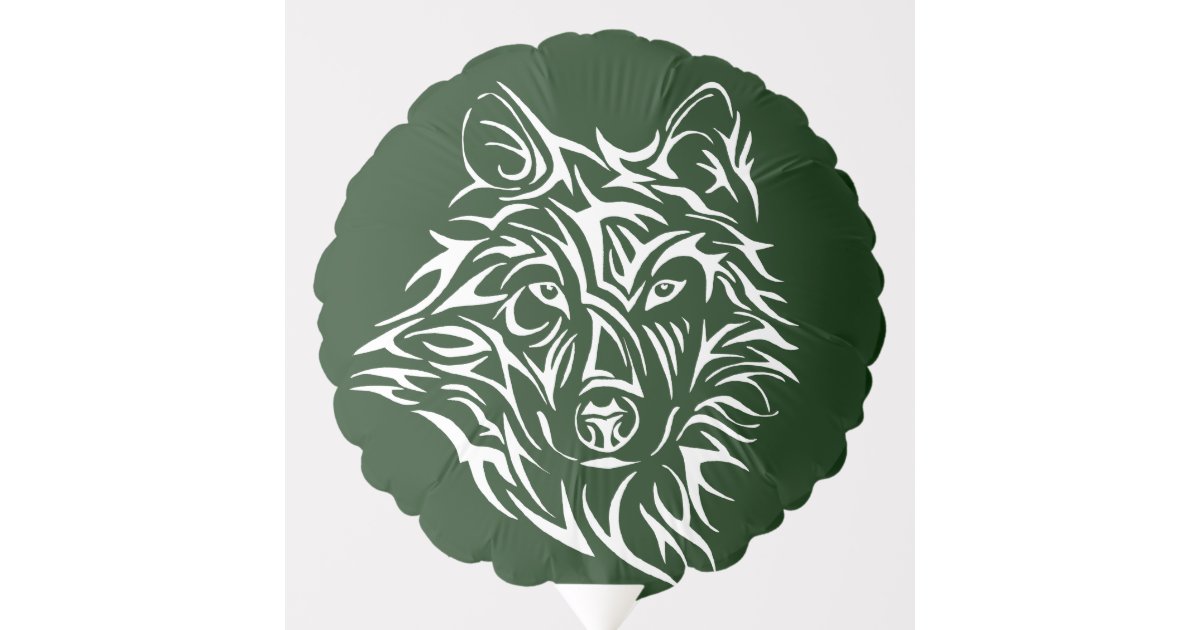 White Wolf Head on Green Balloon | Zazzle