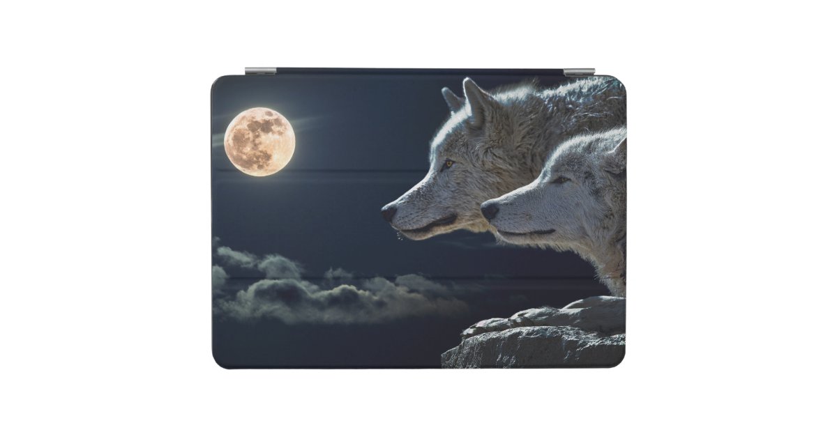 White Wolves in the Full Moon iPad Air Cover | Zazzle