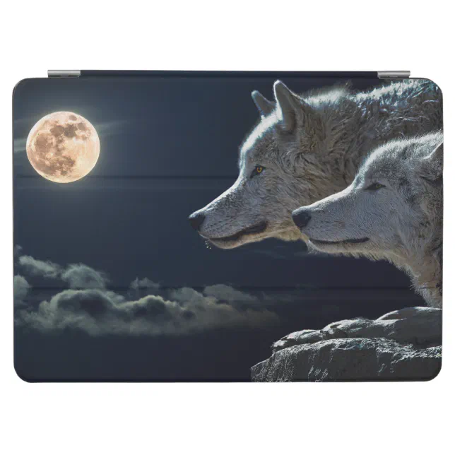 White Wolves in the Full Moon iPad Air Cover | Zazzle
