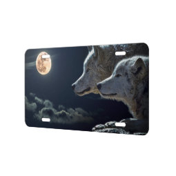 White Wolves in the Full Moon License Plate | Zazzle