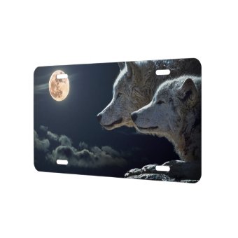 White Wolves in the Full Moon License Plate | Zazzle