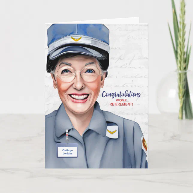 White Woman Postal Mail Carrier Retirement Card | Zazzle