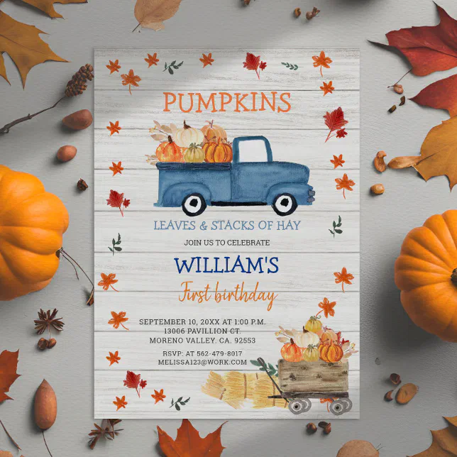 White Wood First little royal blue truck birthday Invitation | Zazzle