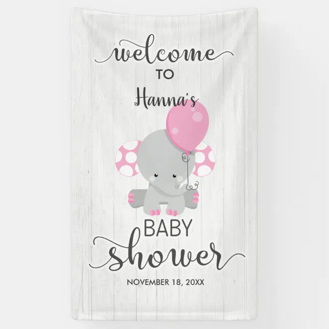 White Wood & Pink Elephant Baby Shower Welcome Banner | Zazzle
