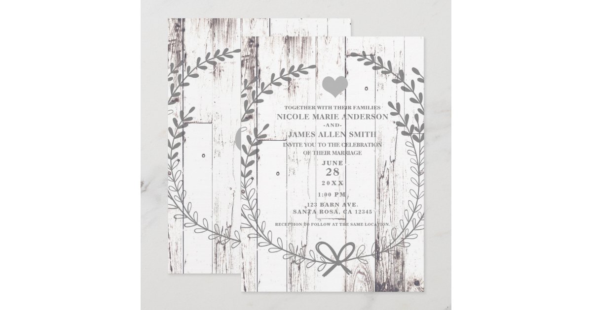 White Wood Rustic Farmhouse Country Wedding Invitation | Zazzle