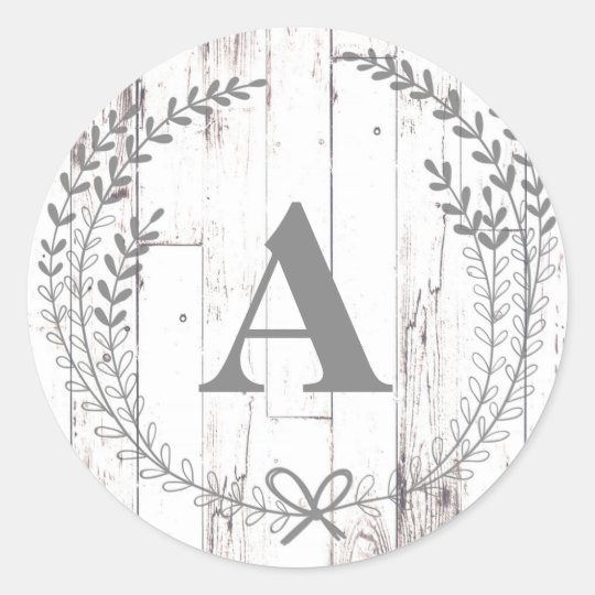 White Wood Rustic Farmhouse Monogram Letter Classic Round Sticker ...