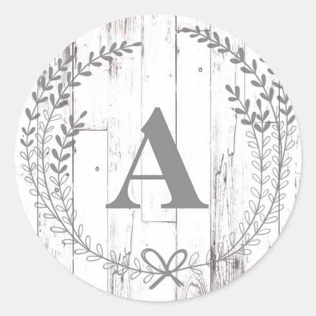 White Wood Rustic Farmhouse Monogram Letter Classic Round Sticker | Zazzle