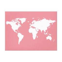 white world-map on pink canvas print | Zazzle