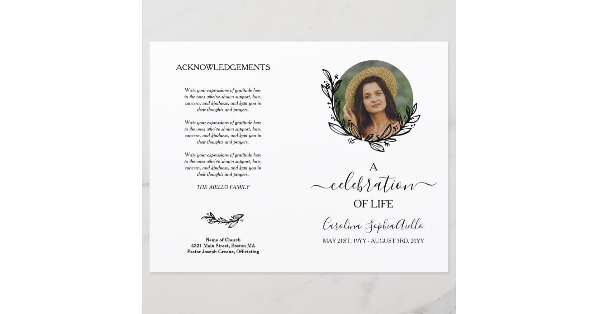 White Wreath Photo Celebration of Life Program | Zazzle