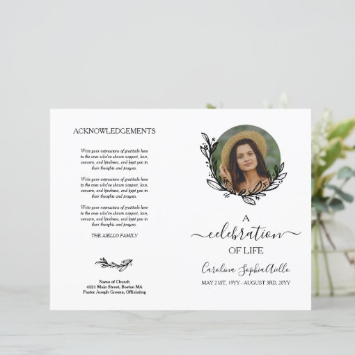 White Wreath Photo Celebration of Life Program | Zazzle