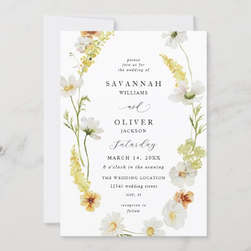 White & Yellow Floral Wedding Invitation | Zazzle