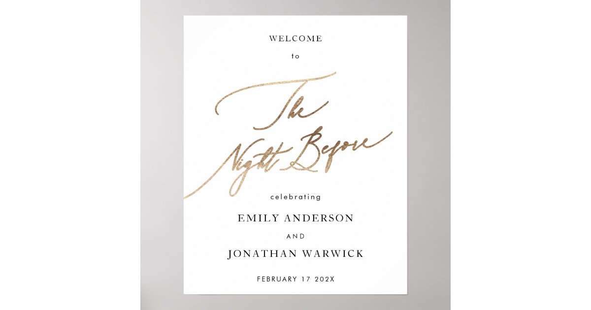 White Yellow Gold Calligraphy Rehearsal Dinner Poster | Zazzle