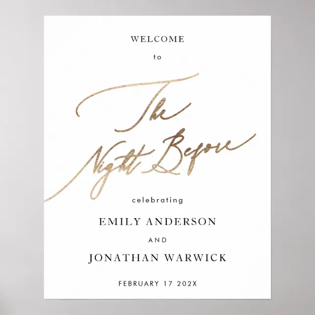 White Yellow Gold Calligraphy Rehearsal Dinner Poster | Zazzle