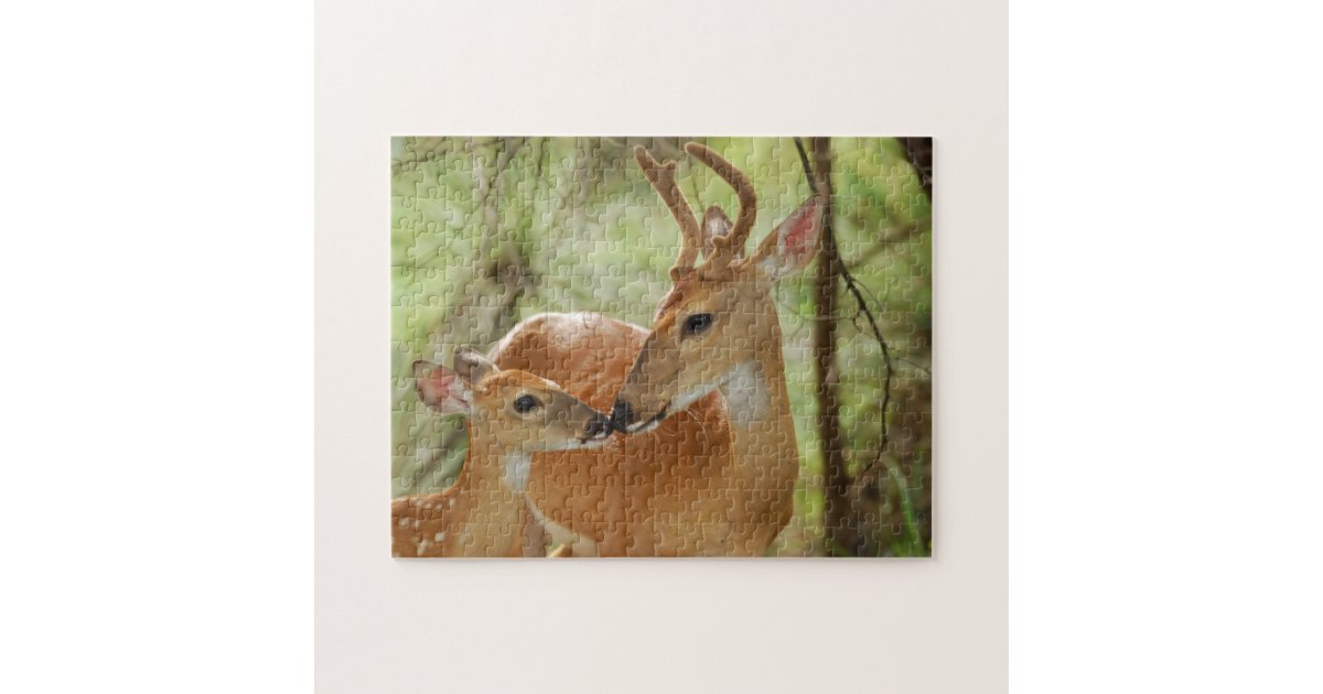 Whitetail Buck And Fawn Bonding Jigsaw Puzzle | Zazzle