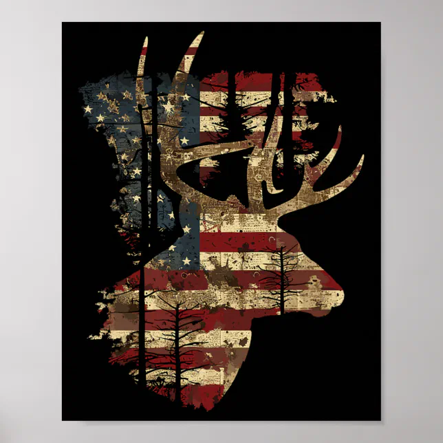 Whitetail Buck Deer Hunting 4th Of July Usa Americ Poster | Zazzle