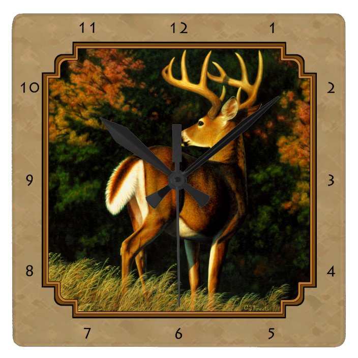 Whitetail Buck Deer Hunting Tan Square Wall Clock | Zazzle.com