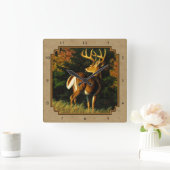Whitetail Buck Deer Hunting Tan Square Wall Clock | Zazzle