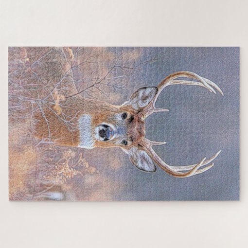 Whitetail Buck in Field Landscape Painting Jigsaw Puzzle | Zazzle