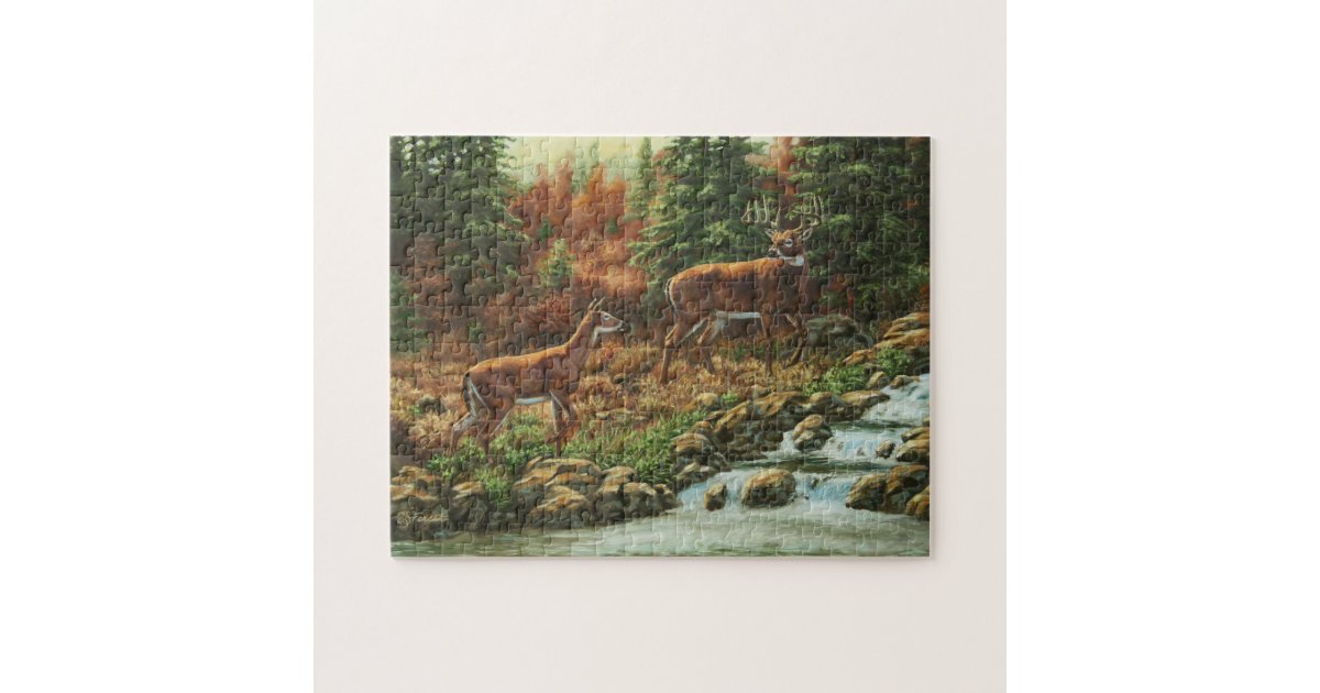 Whitetail Deer and Waterfall Jigsaw Puzzle | Zazzle