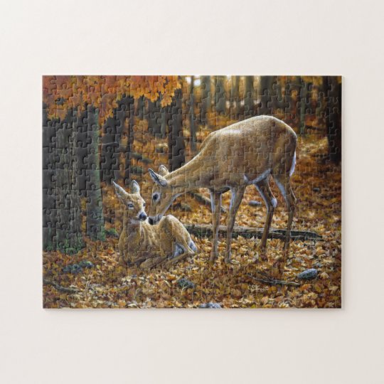 Whitetail Deer Doe and Fawn Autumn Jigsaw Puzzle | Zazzle.com