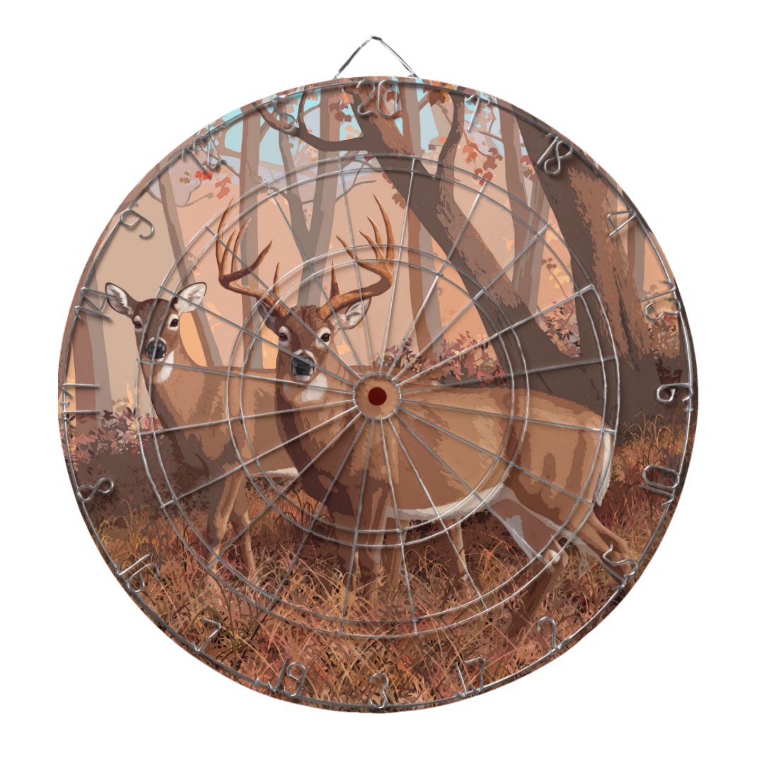 Whitetail Deer In Forest Retro Style Nature Dart Board | Zazzle